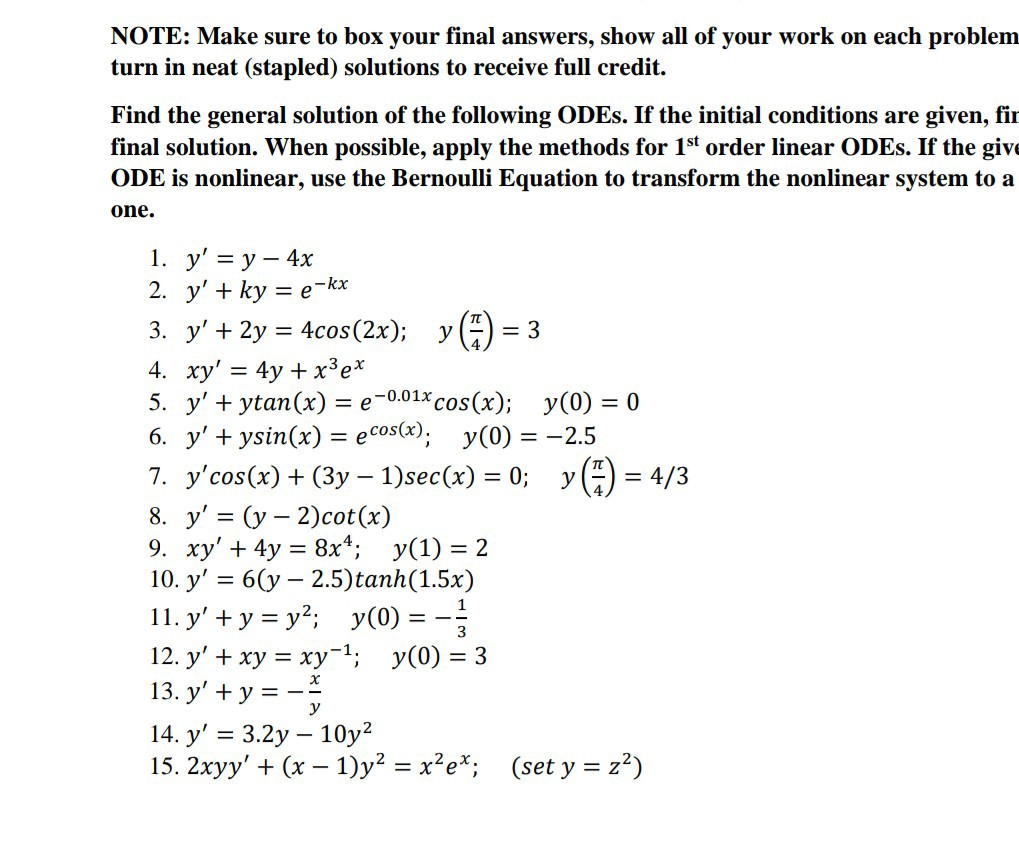 Solved NOTE: Make sure to box your final answers, show all | Chegg.com