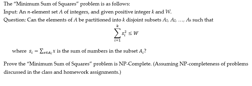 Solved The "Minimum Sum of Squares" problem is as follows: | Chegg.com