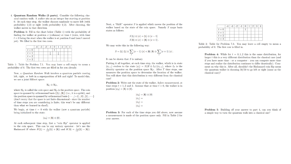 Solved 4. Quantum Random Walks (5 parts). Consider the | Chegg.com