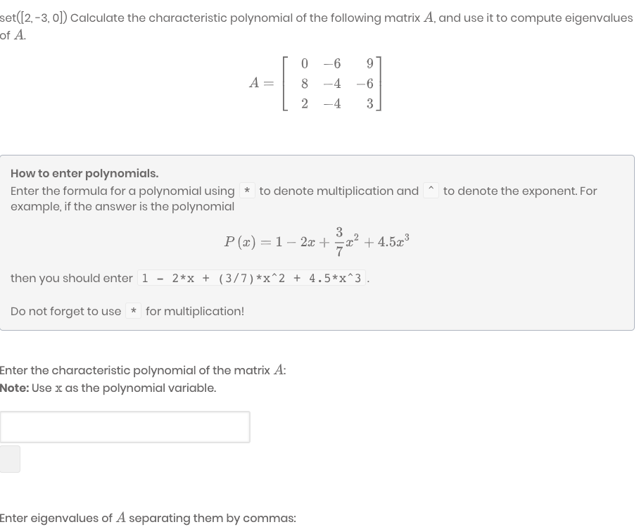 Solved set([2,-3, 0]) Calculate the characteristic | Chegg.com