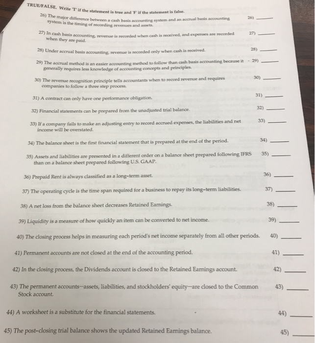 Solved TRUE/FALSE. Write T if the statement is true and F if | Chegg.com