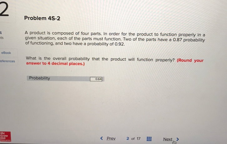 Solved Problem 4S-2 A product is composed of four parts. In | Chegg.com