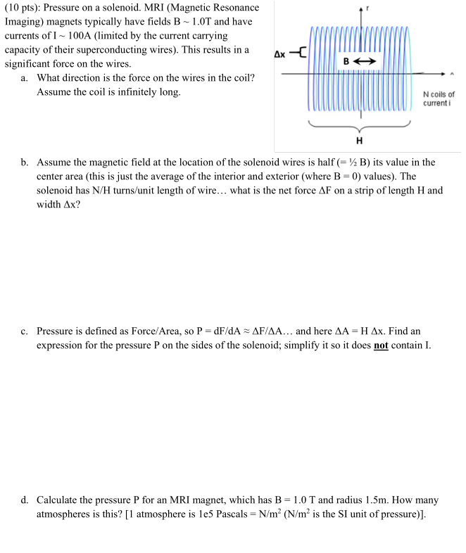 (10 pts): Pressure on a solenoid. MRI (Magnetic | Chegg.com