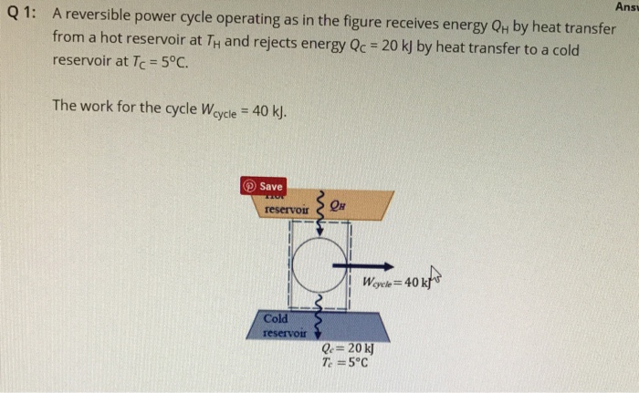 Solved Q 1: A reversible power cycle operating as in the | Chegg.com