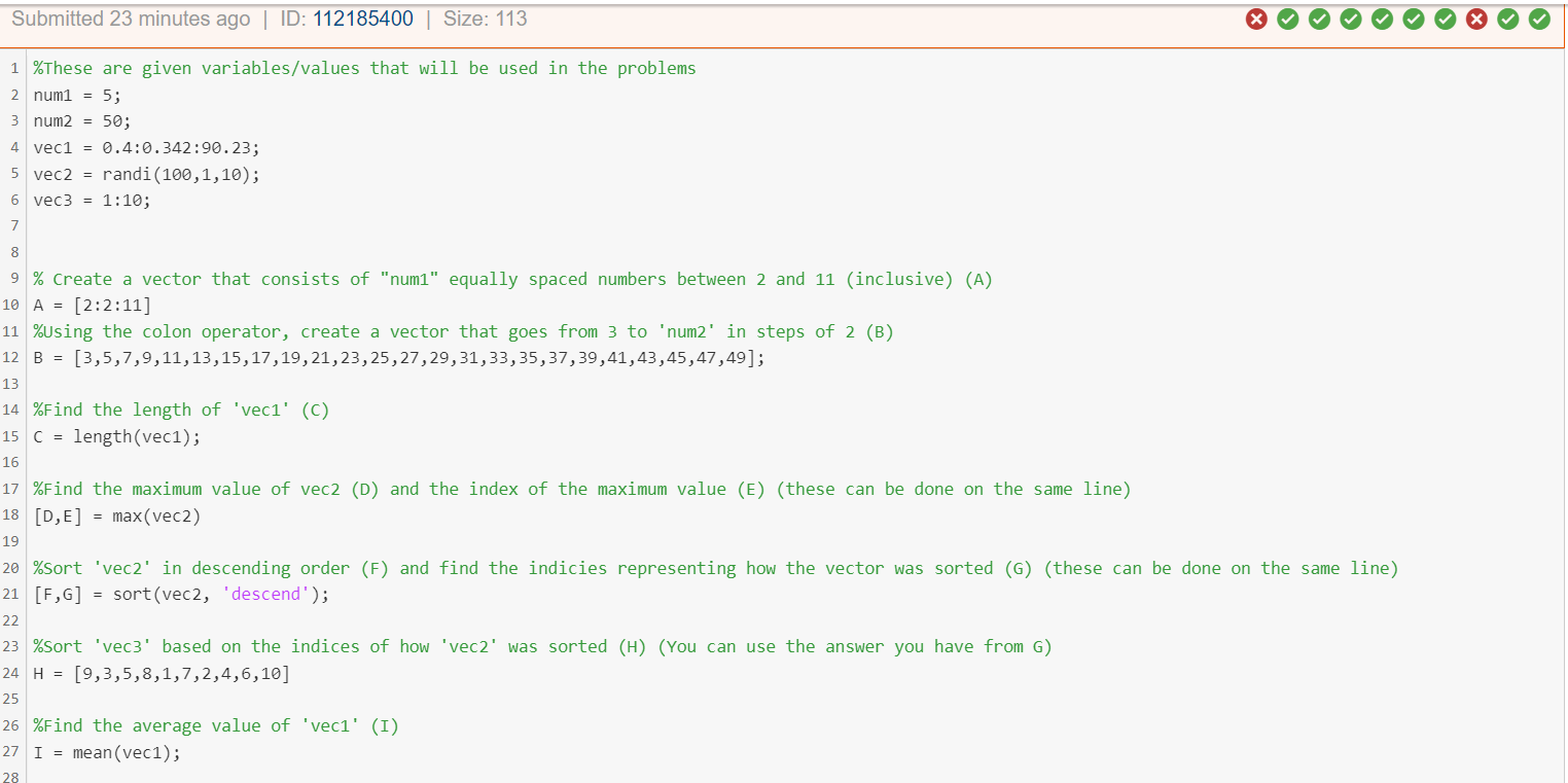 Solved This is MATLAB. I got everything except for A and H I | Chegg.com