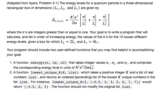 Solved [Adapted from Ayars, Problem 3-1] The energy levels | Chegg.com