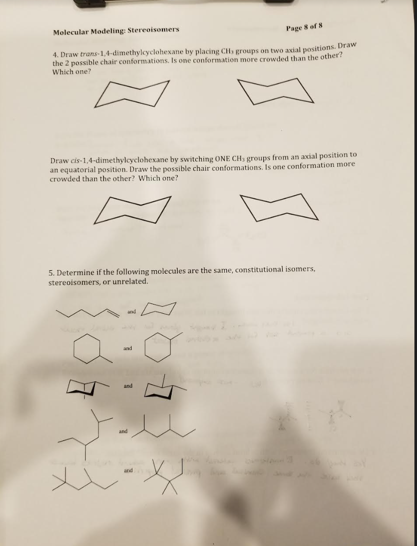 Solved 4. Draw trans-1,4-dimethylcyclohexane by placing CH3 | Chegg.com