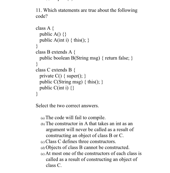 Solved 6. Which statement, when inserted at the indicated | Chegg.com