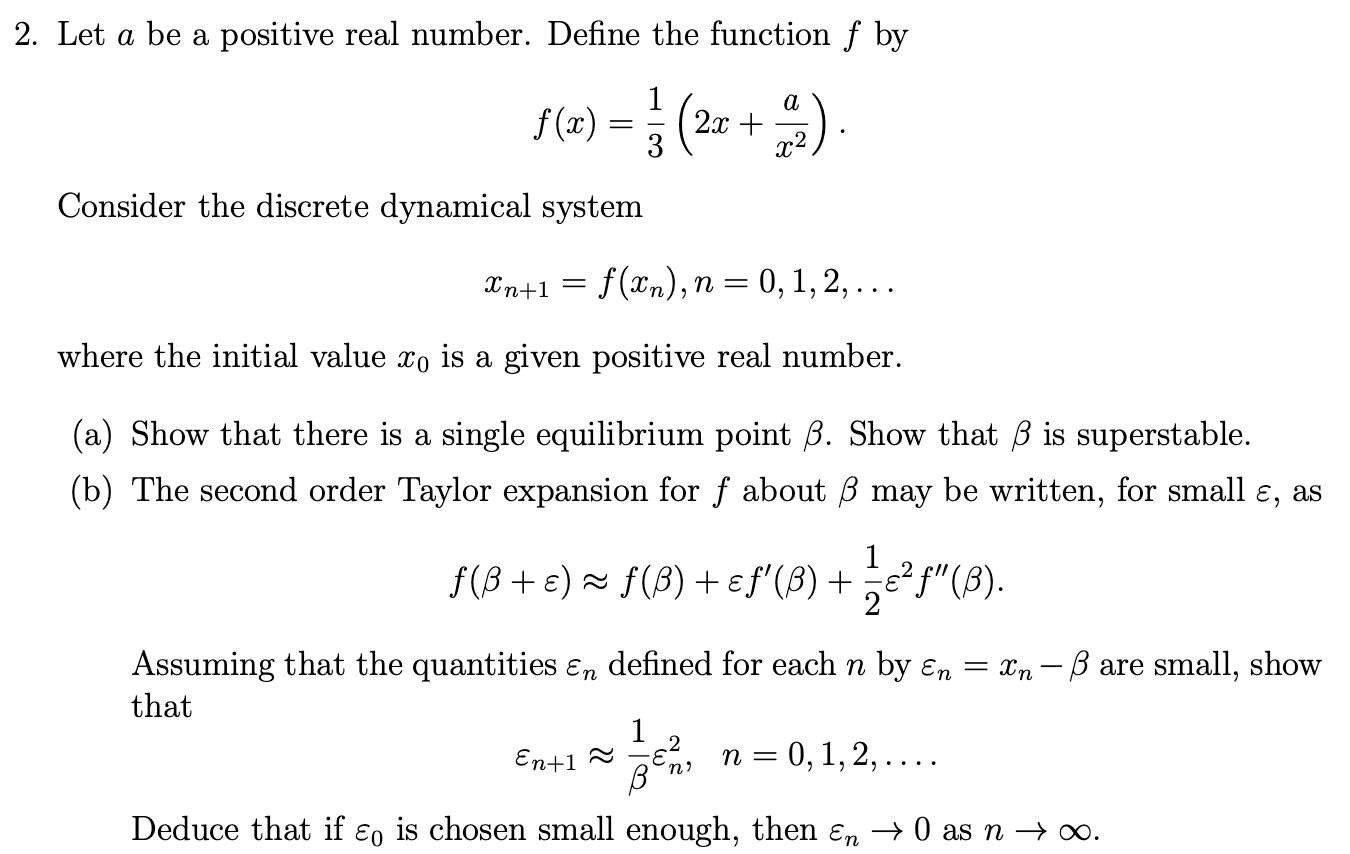 Solved 2. Let a be a positive real number. Define the | Chegg.com