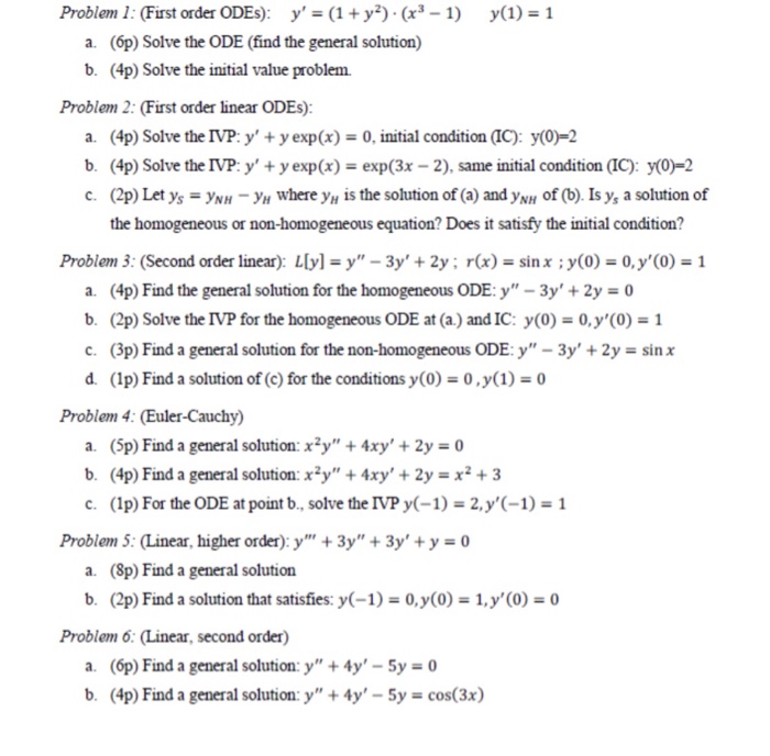 Solved Problem 1: (First order ODEs): y'- (1 +y) (x3-1) y(1) | Chegg.com