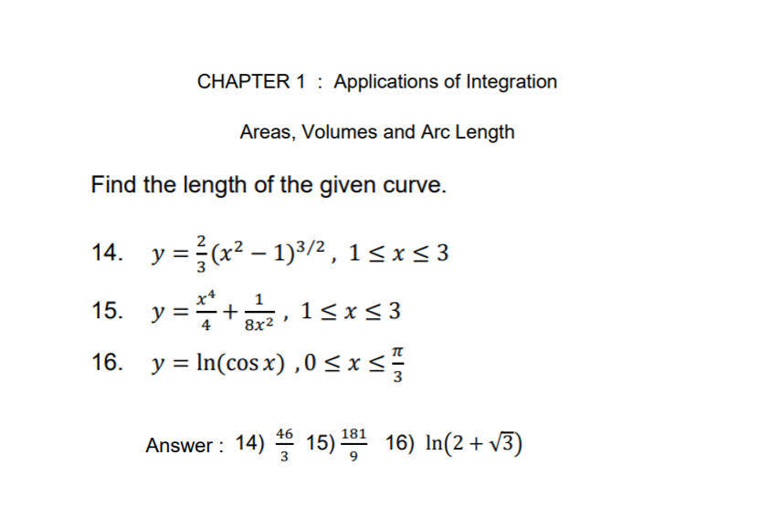 Solved CHAPTER 1 : Applications of Integration Areas, | Chegg.com