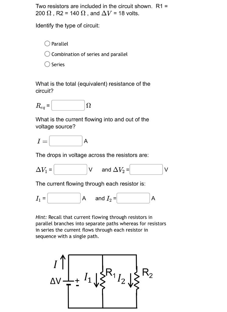 Solved Two resistors are included in the circuit shown. R1= | Chegg.com
