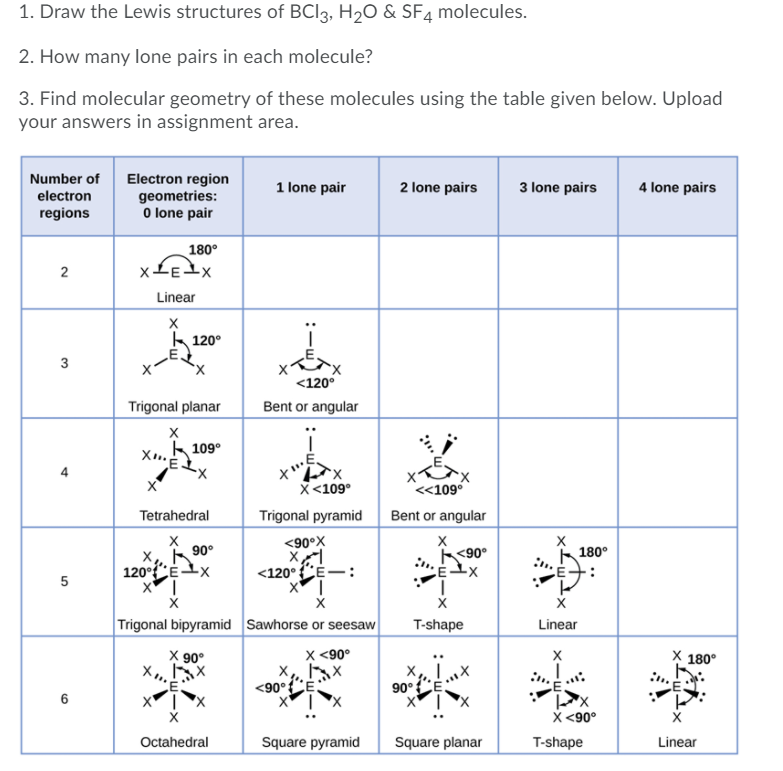 Solved 1. Draw the Lewis structures of BC13, H20 & SF4 | Chegg.com
