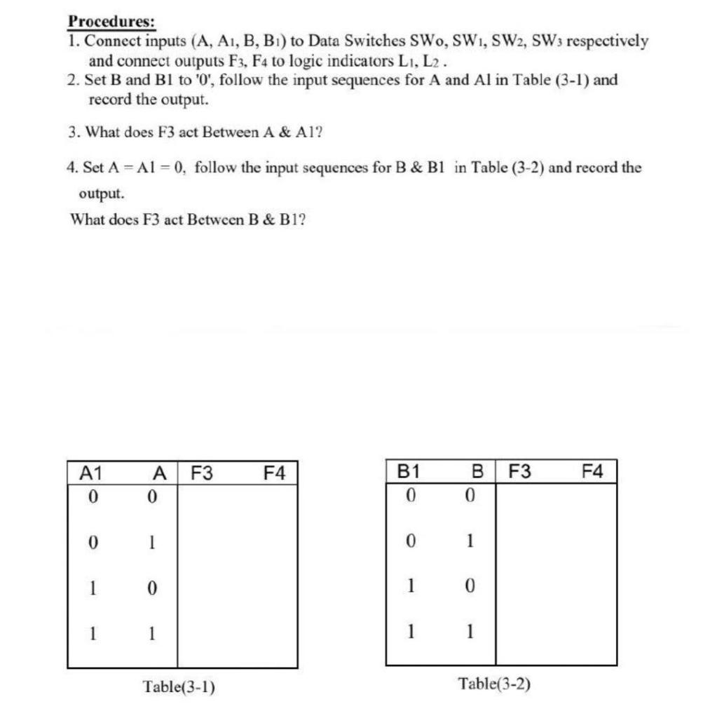 Solved Procedures: 1. Connect inputs (A, A1, B, B1) to Data | Chegg.com