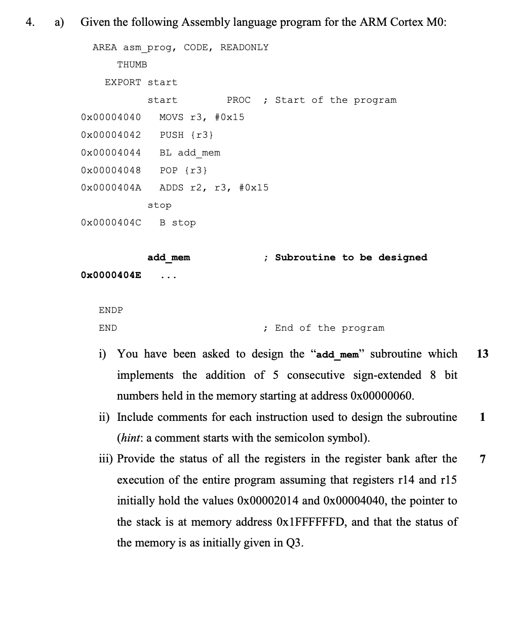 4. Given the following Assembly language program for | Chegg.com