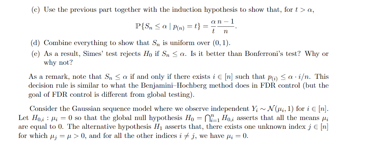 3. (Simes' test) Simes' test uses the statistic Sn:= | Chegg.com