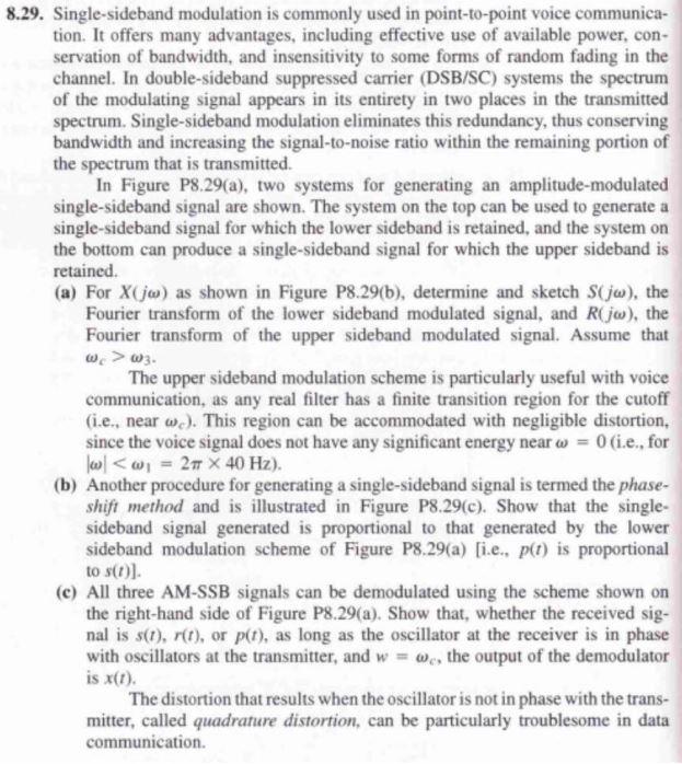 Solved 8.29. Single-sideband modulation is commonly used in | Chegg.com