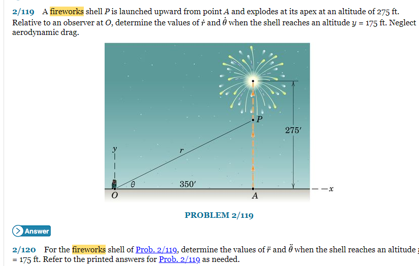 Solved A fireworks shell P is launched upward from point A | Chegg.com