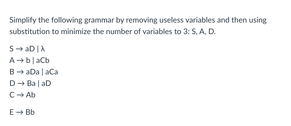 Solved Simplify the following grammar by removing useless | Chegg.com
