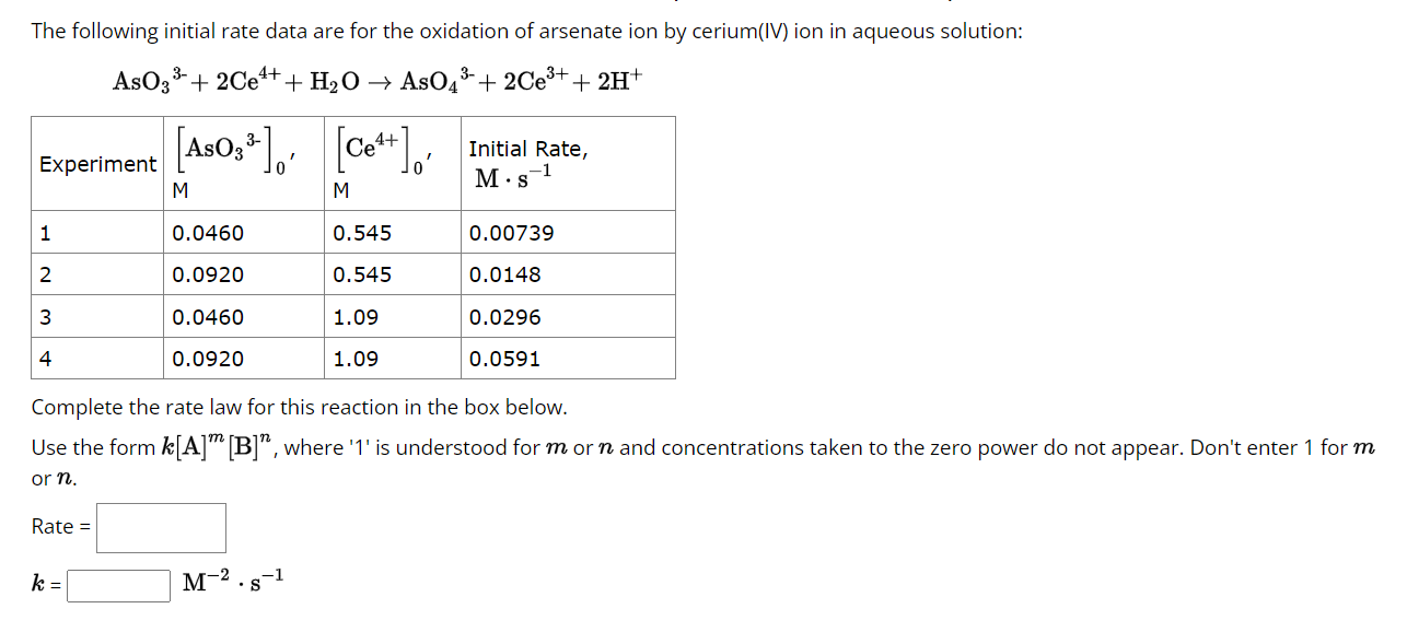 Solved The following initial rate data are for the oxidation | Chegg.com