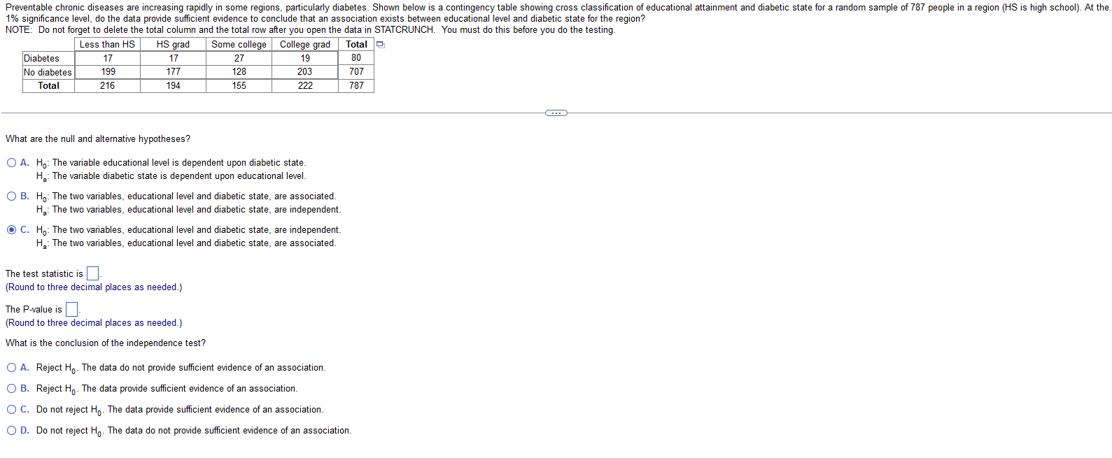 Solved What are the null and alternative hypotheses? A. H0 : | Chegg.com