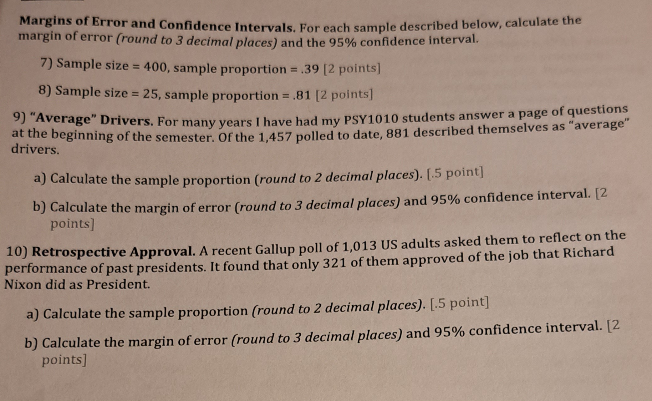 Solved Margins of Error and Confidence Intervals. For each | Chegg.com