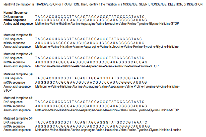 Solved Identify if the mutation is TRANSVERSION or | Chegg.com