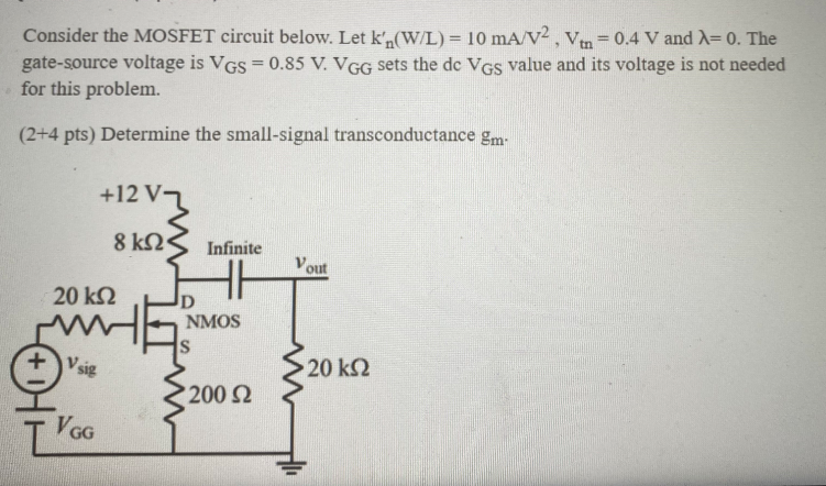 Solved Consider the MOSFET circuit below. Let k'n(W/L) = 10 | Chegg.com