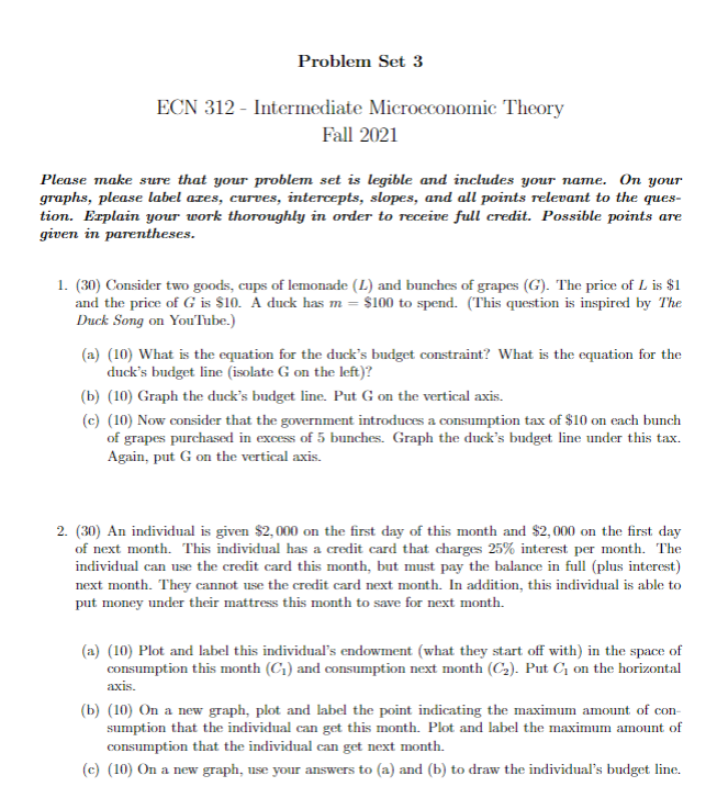 Problem Set 3 ECN 312 - Intermediate Microeconomic | Chegg.com