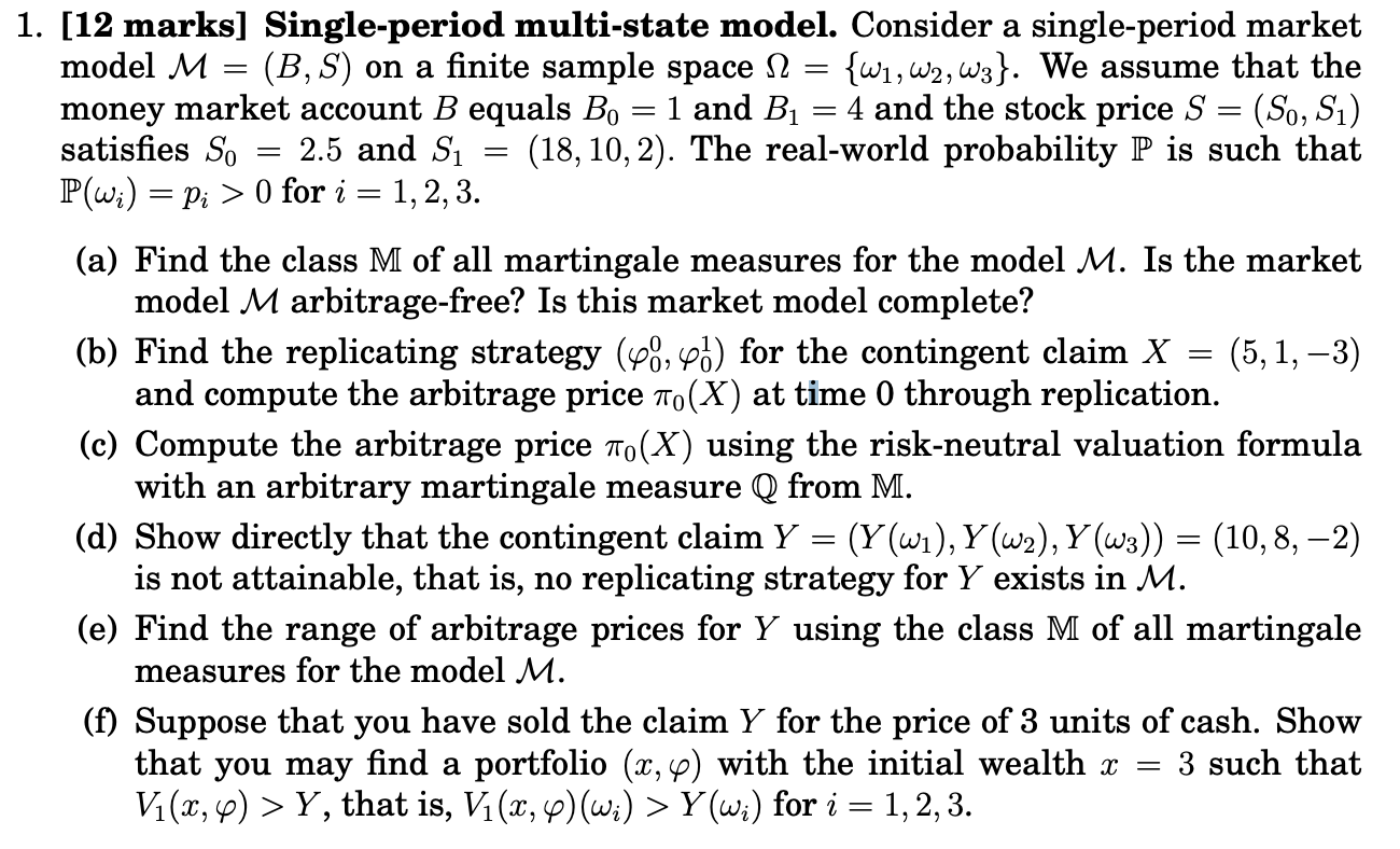 Single period multi state model | Chegg.com