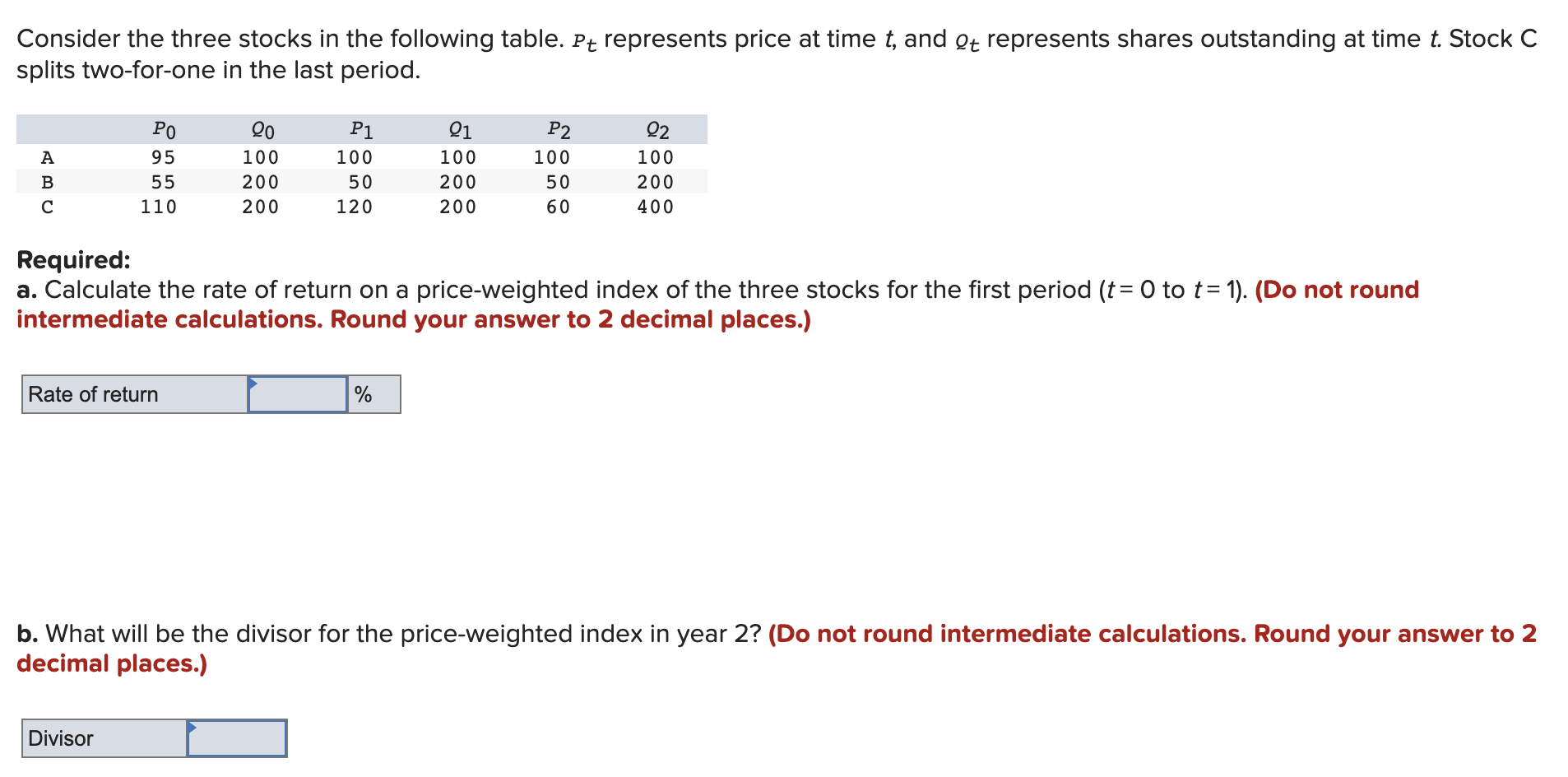 Solved Consider the three stocks in the following table. Pt | Chegg.com