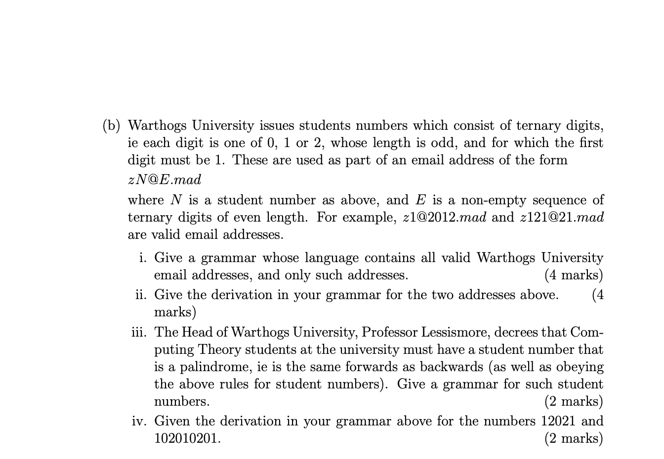 Solved (b) Warthogs University issues students numbers which | Chegg.com