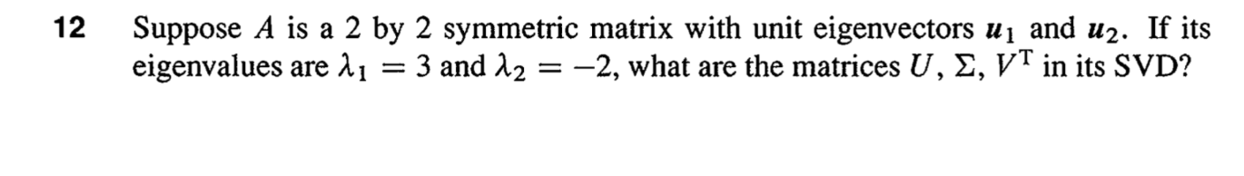 Solved 12 Suppose A is a 2 by 2 symmetric matrix with unit | Chegg.com