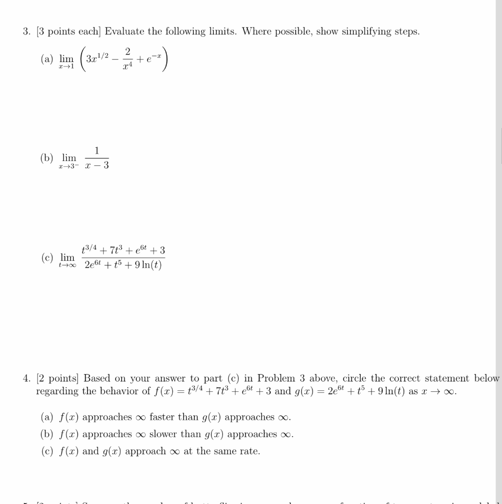 Solved 3. 3 points each] Evaluate the following limits. | Chegg.com