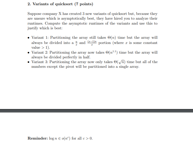 Solved 2. Variants of quicksort (7 points) Suppose company X | Chegg.com