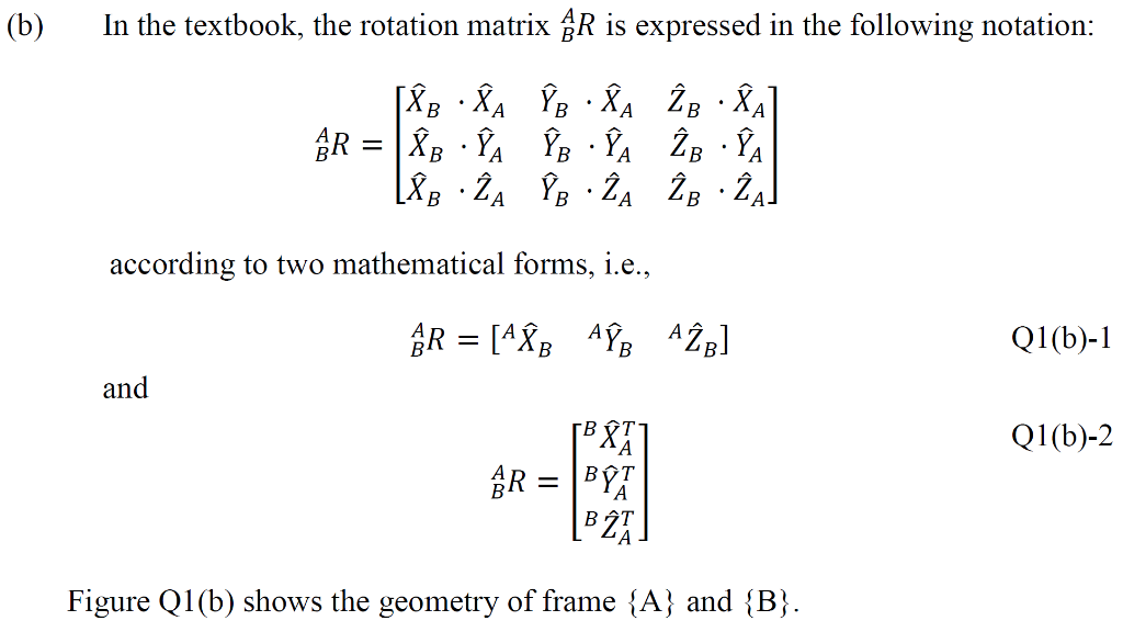In the textbook, the rotation matrix BAR is expressed | Chegg.com