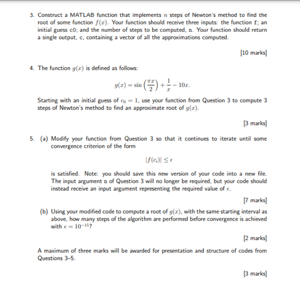 Solved 3. Construct a MATLAB function that implements n | Chegg.com