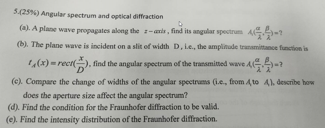 ? 2²2 ' 5.(25%) Angular spectrum and optical | Chegg.com