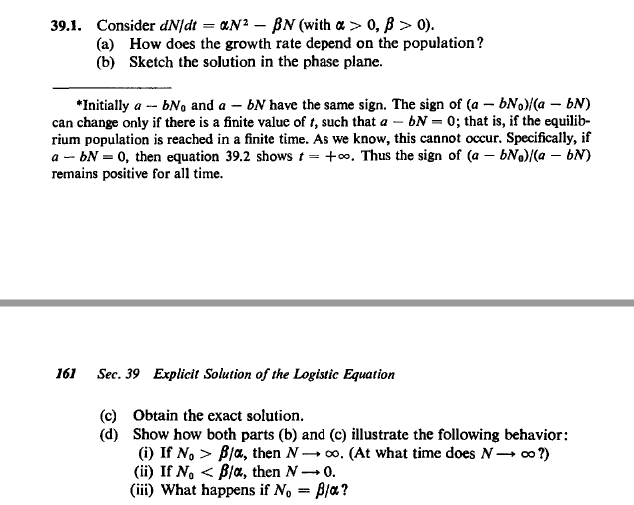 Solved 39.1. Consider dN/dt = QN2 - BN (with a > 0,8 > 0). | Chegg.com