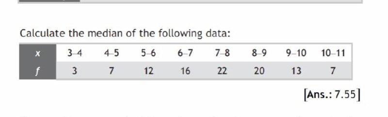 Solved Calculate the median of the following data: х 34 45 5 | Chegg.com