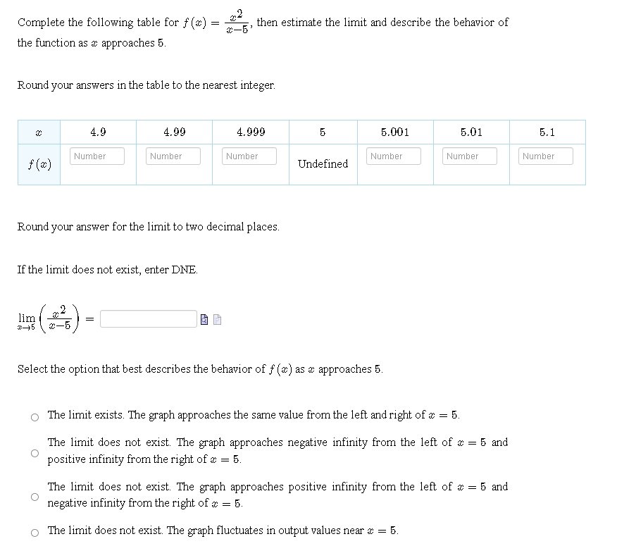 Solved Complete the following table for f(x)=x−5x2, then | Chegg.com