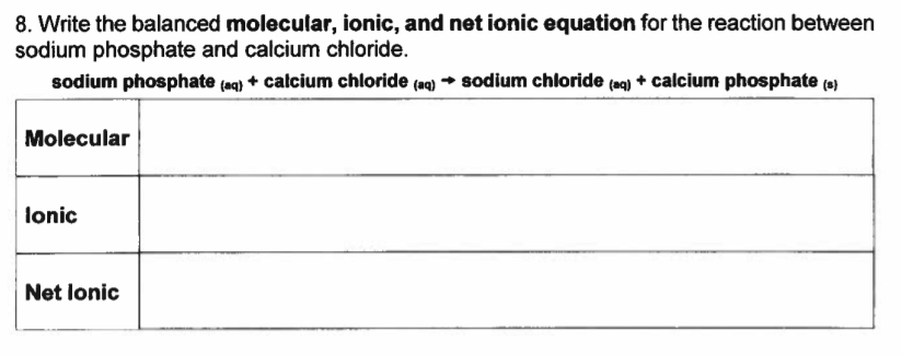 Solved 8. Write the balanced molecular, ionic, and net ionic | Chegg.com