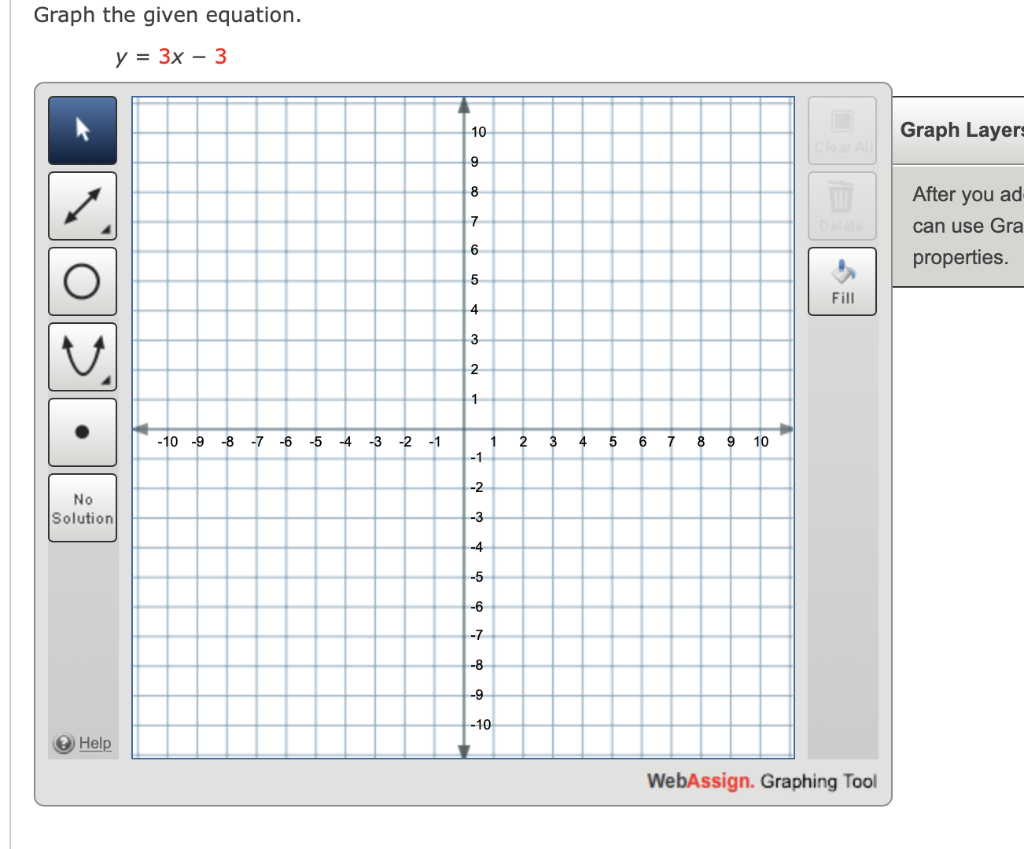 Solved Graph the given equation. y = 3x - 3 . 10 Graph Layer | Chegg.com