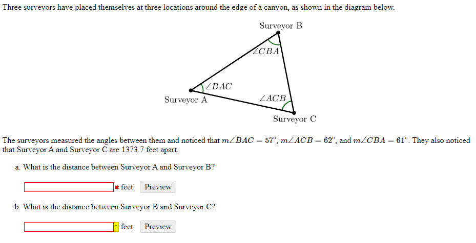 Solved The surveyors measured the angles between them and | Chegg.com