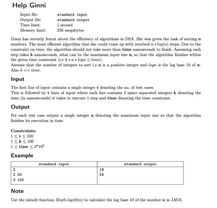 Help Ginni Input file: Output file: Time limit: | Chegg.com