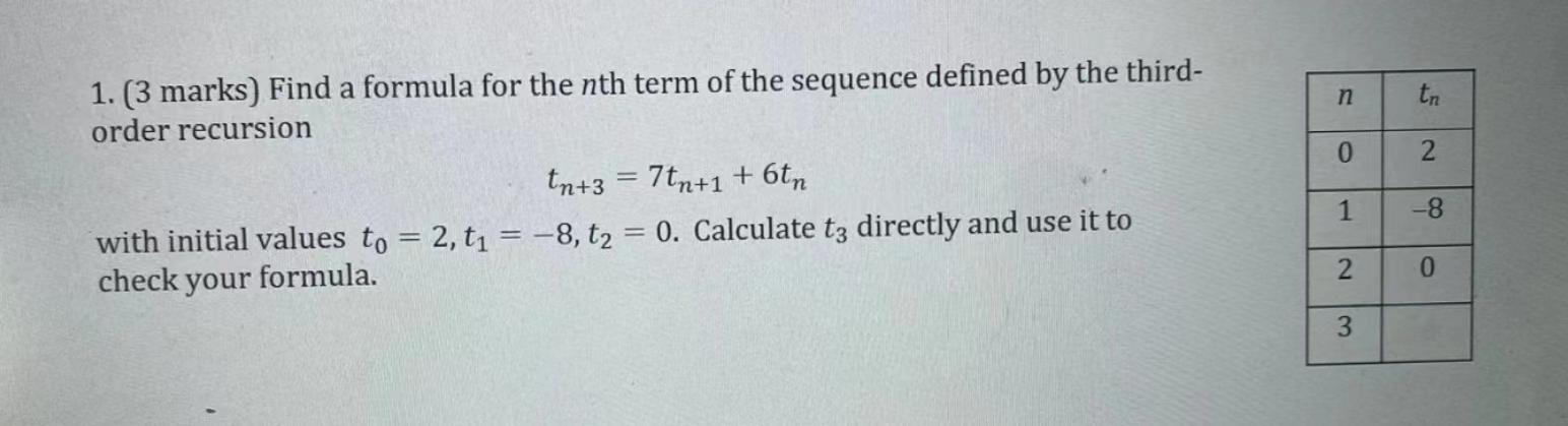 Solved 1. ( 3 marks) Find a formula for the nth term of the | Chegg.com