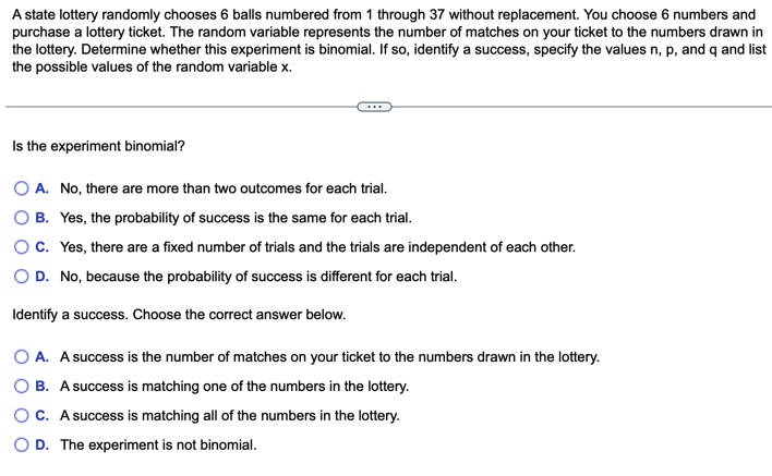 Solved A state lottery randomly chooses 6 balls numbered | Chegg.com