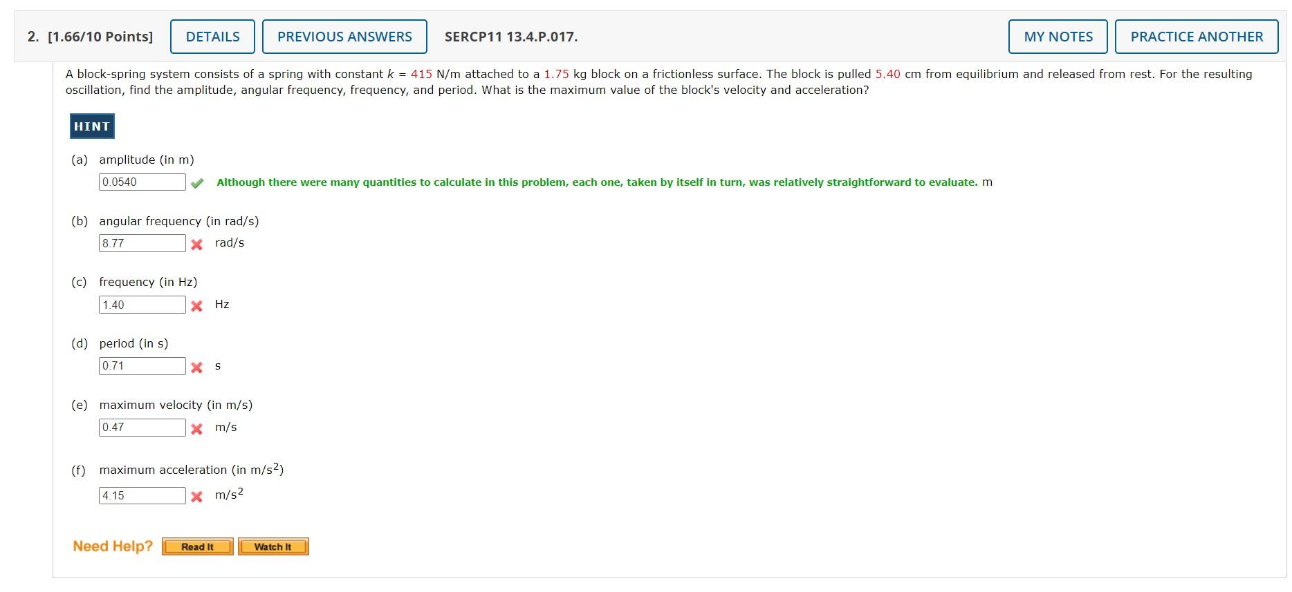 oscillation, find the amplitude, angular frequency, | Chegg.com