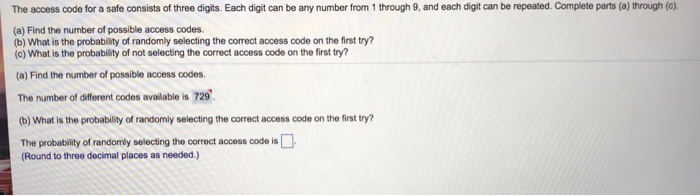 Solved The access code for a safe consists of three digits. | Chegg.com