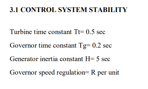 Solved 3.1 CONTROL SYSTEM STABILITY Turbine time constant | Chegg.com